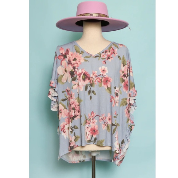 hopely | Tops | The Isabella Blue Floral Ruffle Tunic | Poshmark
